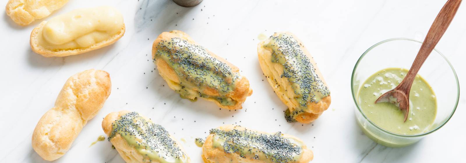 Matcha, elderflower şurubu ve limon kremalı ekler - Yemeke